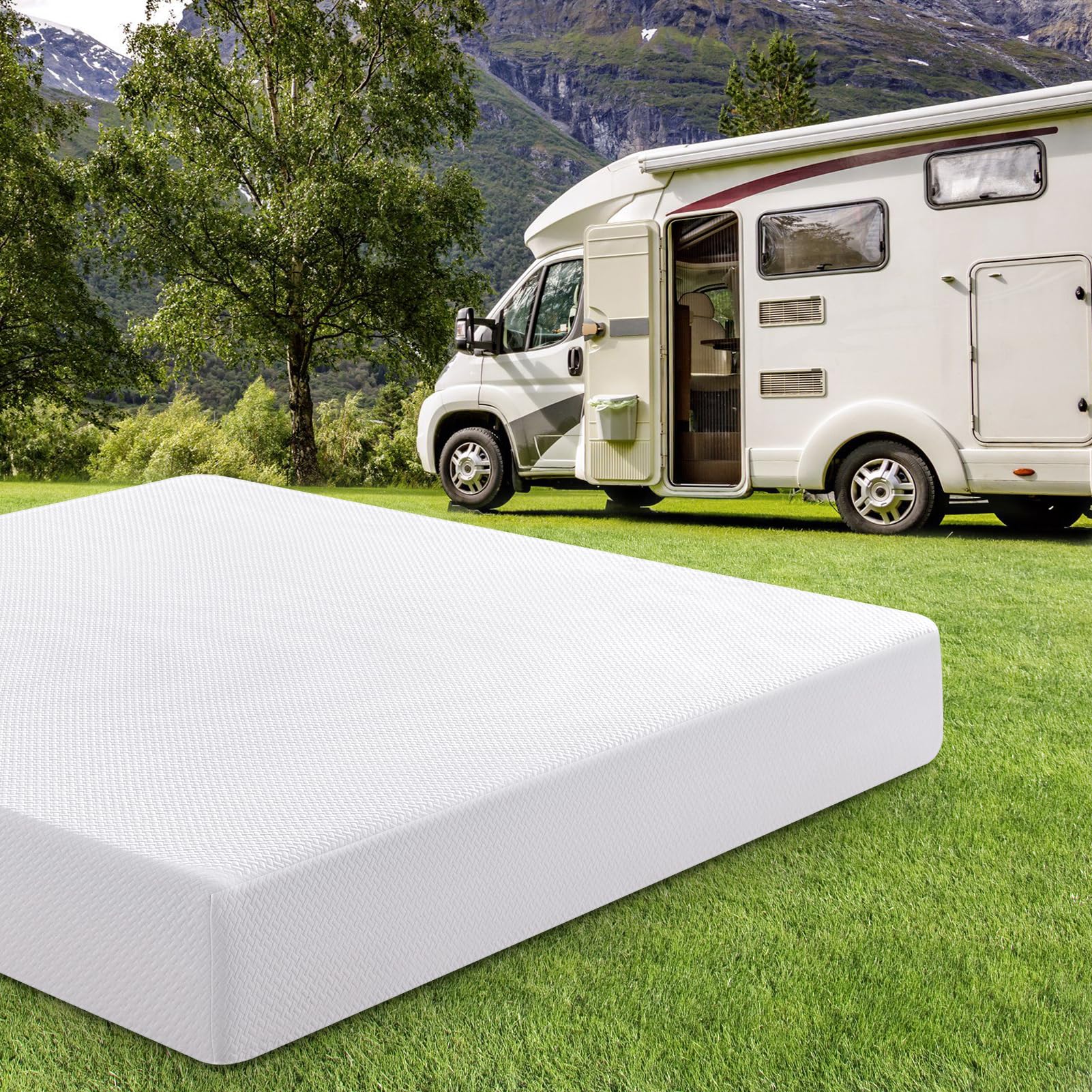 Short King RV Mattress 10 Inch Memory Foam Mattress with Tencel Cover, Premier Cooling Green Tea/Gel Medium Firm Bed Mattress in Box for Camper/Truck/Trailer, CertiPUR-US 75'' x 72'' Mattresses in US