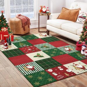 rugsreal christmas rug 4x6 washable bedroom rug holiday decor non slip throw rug soft carpet stain resistant accent rug holiday decoration for home decor, red/green