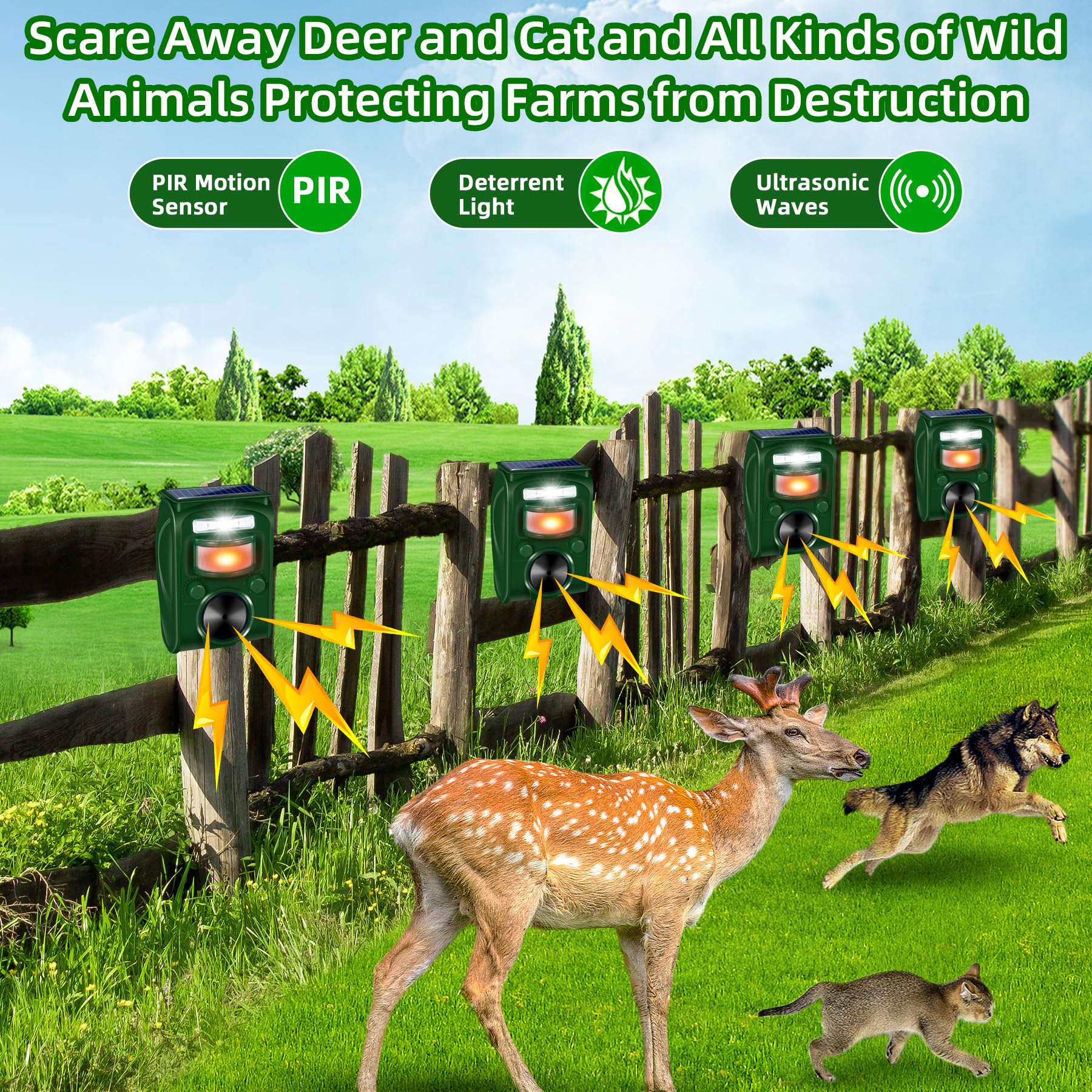 Upgraded Ultrasonic Animal Repeller Outdoor,Deer Repellent Devices Solar Animal Repeller with Motion Sensor & Strobe Light Animal Deterrent to Keep Dog Cat Deer Rabbit Squirrel Raccoon Out of Yard