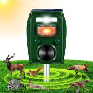 upgraded ultrasonic animal repeller outdoor,deer repellent devices solar animal repeller with motion sensor & strobe light animal deterrent to keep dog cat deer rabbit squirrel raccoon out of yard