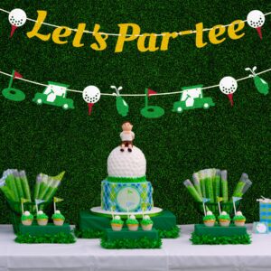 Gifloon Pre-Strung Golf Themed Birthday Banner, NO-DIY Let’s Par-tee Banner Golf Sports Theme Party Decorations for Retirement Baby Shower, Gold