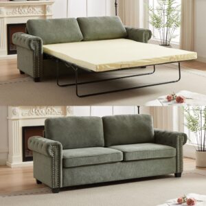 amervanito 83.8" pull out couch, full size 2 in 1 pull out sofa bed, convertible couch bed with rolled arms & mattress, sleeper sofa couch for living room, apartment, small spaces (green)