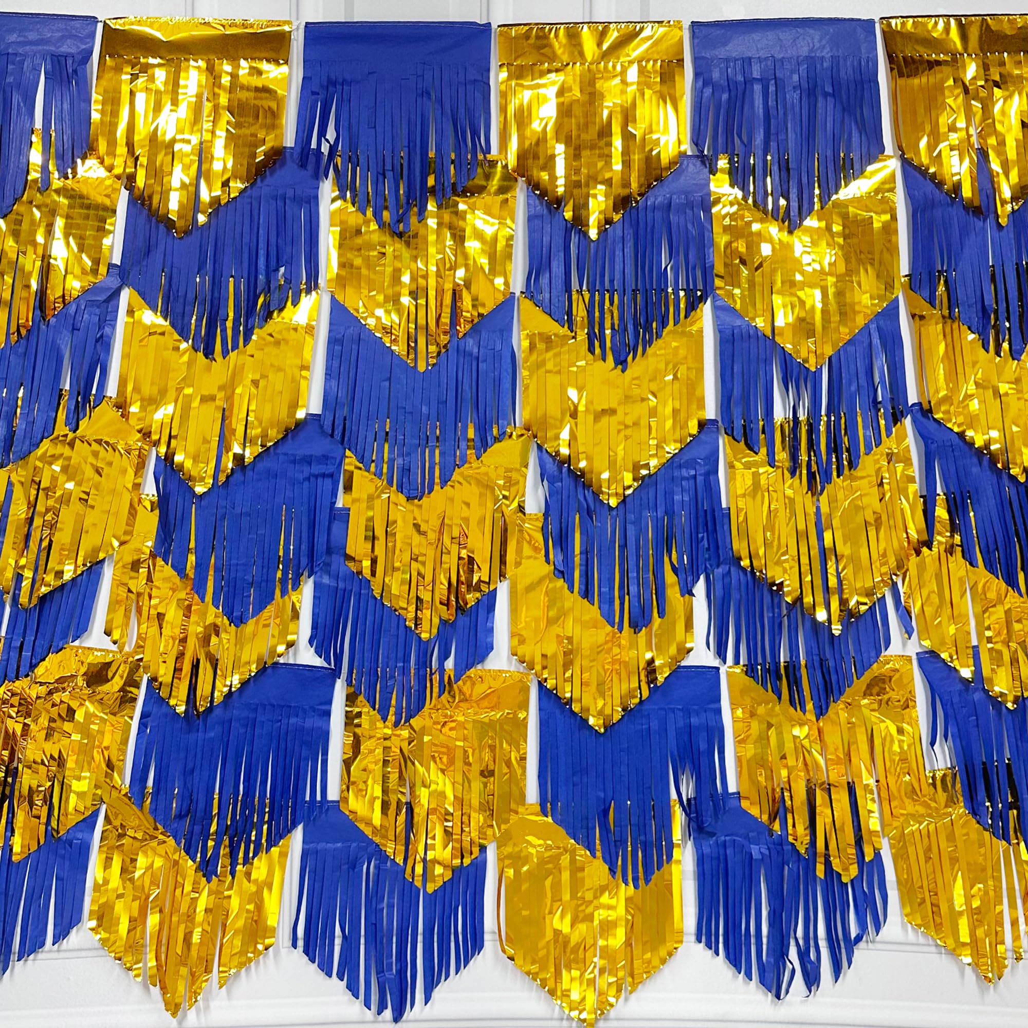 Royal Blue Gold Tassel Backdrop Tissue Paper Metallic Foil Fringe Tinsel Garland Streamers Bunting Banner for Graduation Birthday Anniversary Bachelorette Wedding Engagement Party Decorations Supplies