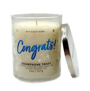 generic bath + body works congratulations candle in champagne toast scent - congrats scented candle with natural essential oils - single wick, 8 ounce candle, white