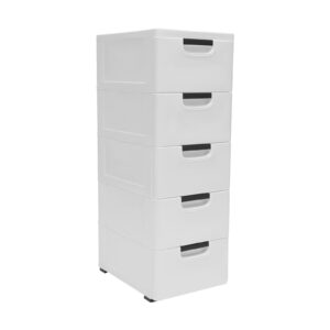 5 layers stackable storage cabinet, vertical clothes organizer, plastic chest closet w/drawers, easily assemble for bathroom,cabinet,closet,makeup,pantry organization and storage (white)