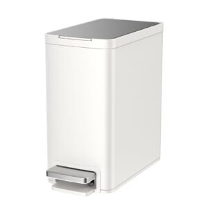 bscann 2.6 gallon bathroom trash can with lid,stainless steel garbage can with removable bucket,compact trash bin for bathroom,bedroom,office,white