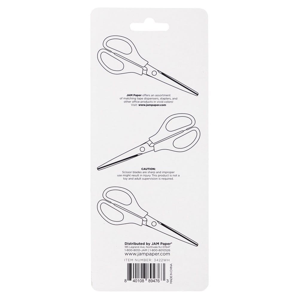 JAM PAPER Arts & Crafts Scissors - 6 3/4 Inch - White - Ergonomic Handle & Stainless Steel Pointed Tip Blades - Sold Individually