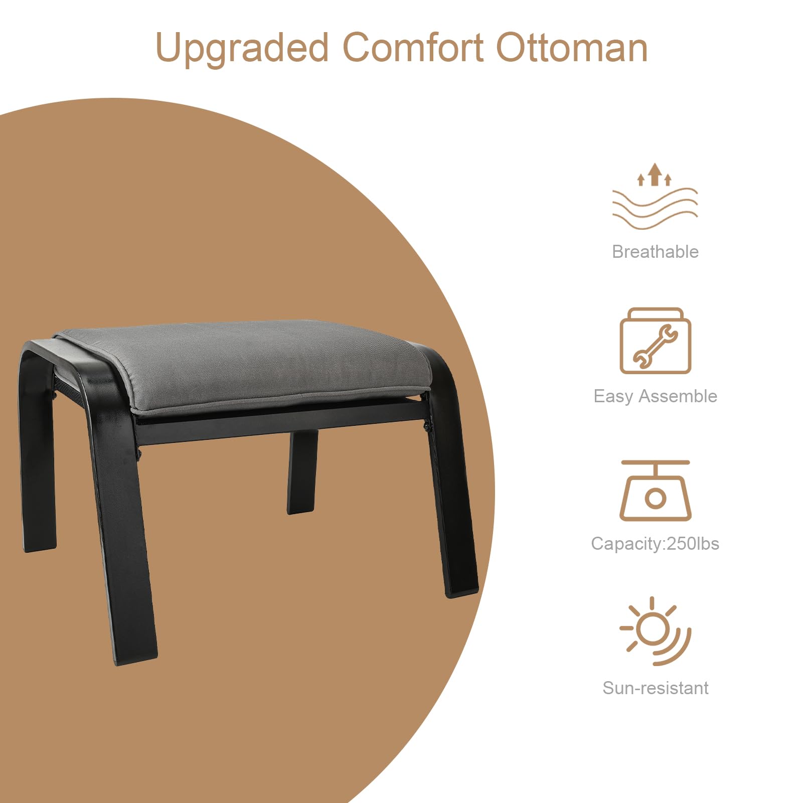 Deguifei Outdoor Footstools All Weather Ottomans Solid Steel Frame Footrest Seat Side Table with Soft Cushion