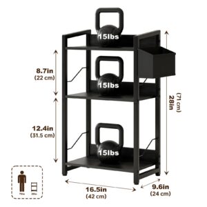 XIV Bookshelf, 3 Tier Industrial Bookshelf, Metal Small Bookcase, Book Shelf Storage Organizer with Side Storage for Living Room, Bedroom, and Home Office (Black, 3 Tier)