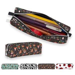 segxcfl mushroom pencil case for girls boys small leather pencil pouch pencil bags with zipper for school office college back to school gifts, black