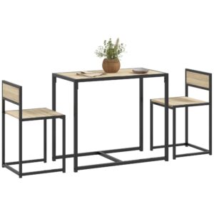 homcom 3-piece industrial dining table set for 2, kitchen table and chairs, dining room sets for small spaces, oak