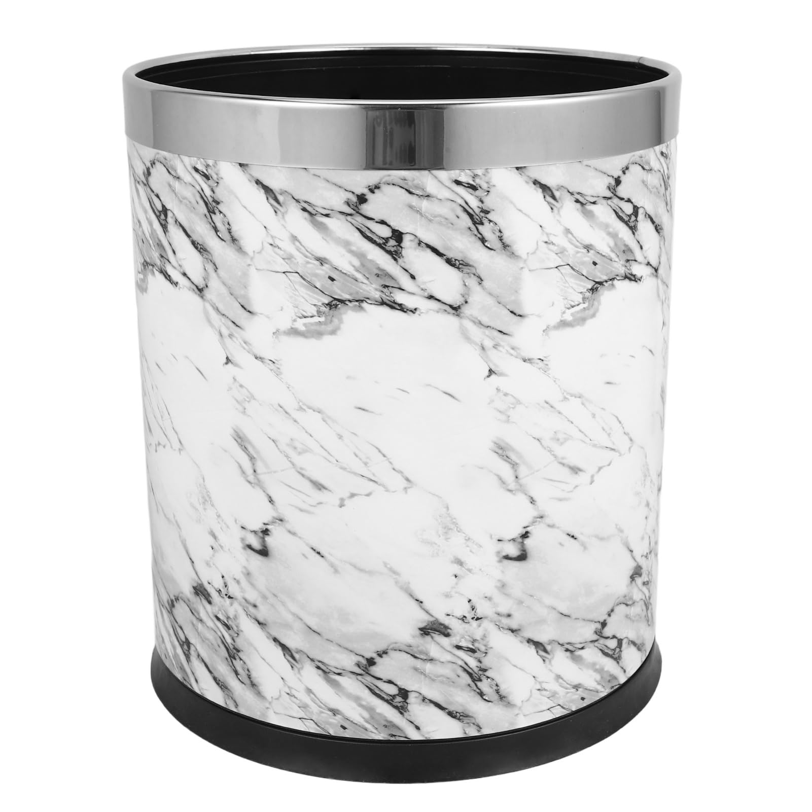 Luxshiny Office Trash Can Round Metal Wastebasket Marble Garbage Basket Bin for Bathroom Bedroom Kitchen Home Office White 10L