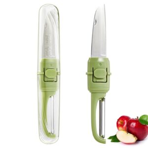 fruit knife peeler, 2-in-1 stainless steel fruit knife, multifunctional portable peeling fruit knife, creative fruit and vegetable peeling knife, suitable for kitchen, picnic, travel.(green)