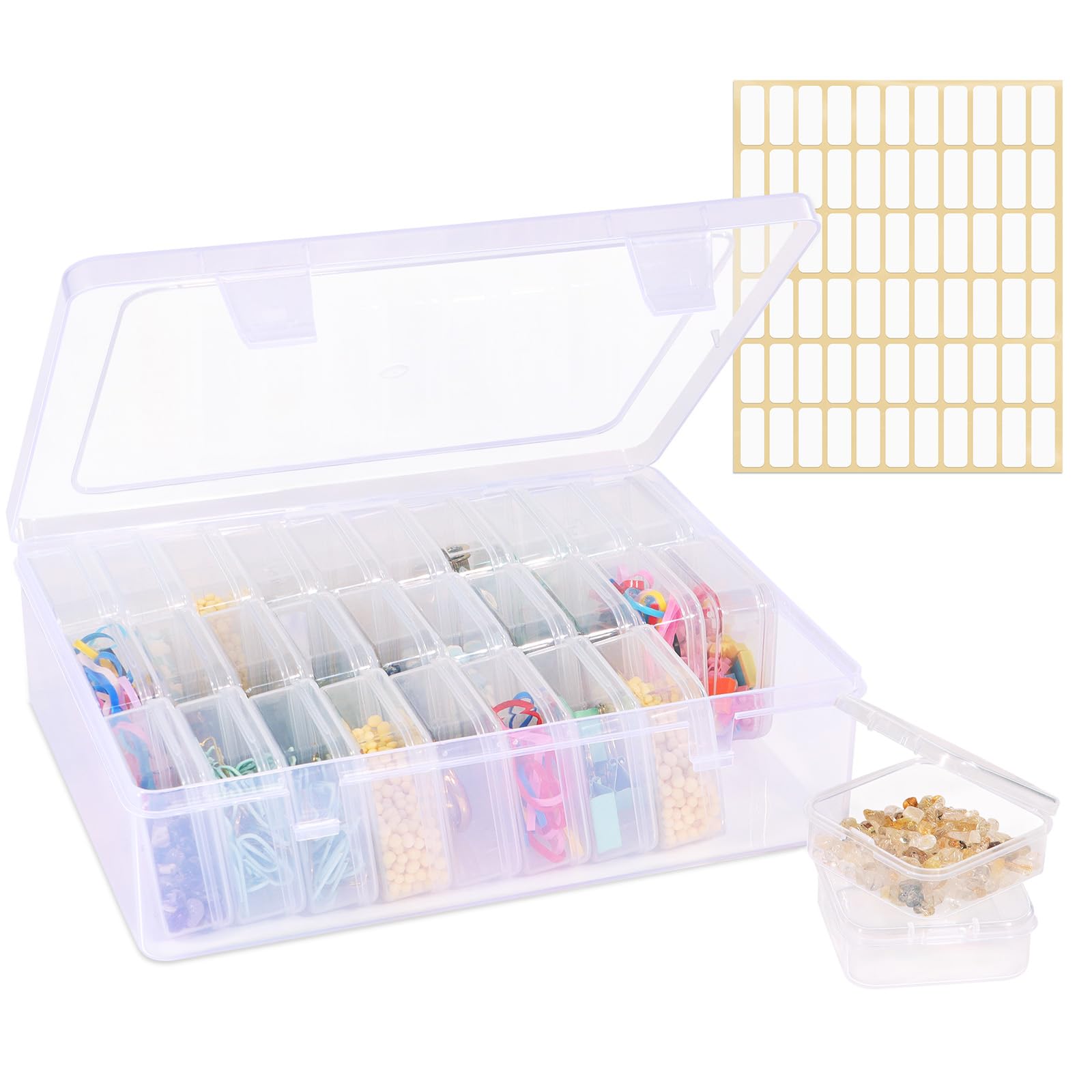 Bead Organizer Box, 30 Pcs Plastic Organizer Box Small Bead Organizer, Craft Storage Containers with 132 Labels, Bead Organizer Box for Beading Supplies and Bracelet