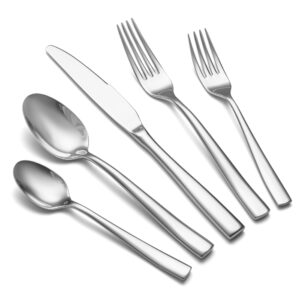 heavy duty silverware set for 8, eiubuie 40 piece stainless steel flatware cutlery set, durable kitchen eating utensils tableware sets including fork spoon knife set, mirror polished, dishwasher safe