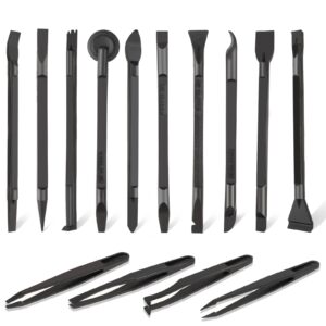 14 pcs plastic crevice cleaning tool car detailing spatula set black scraper tool non-scratch small putty knife anti-static tweezers for tight spaces