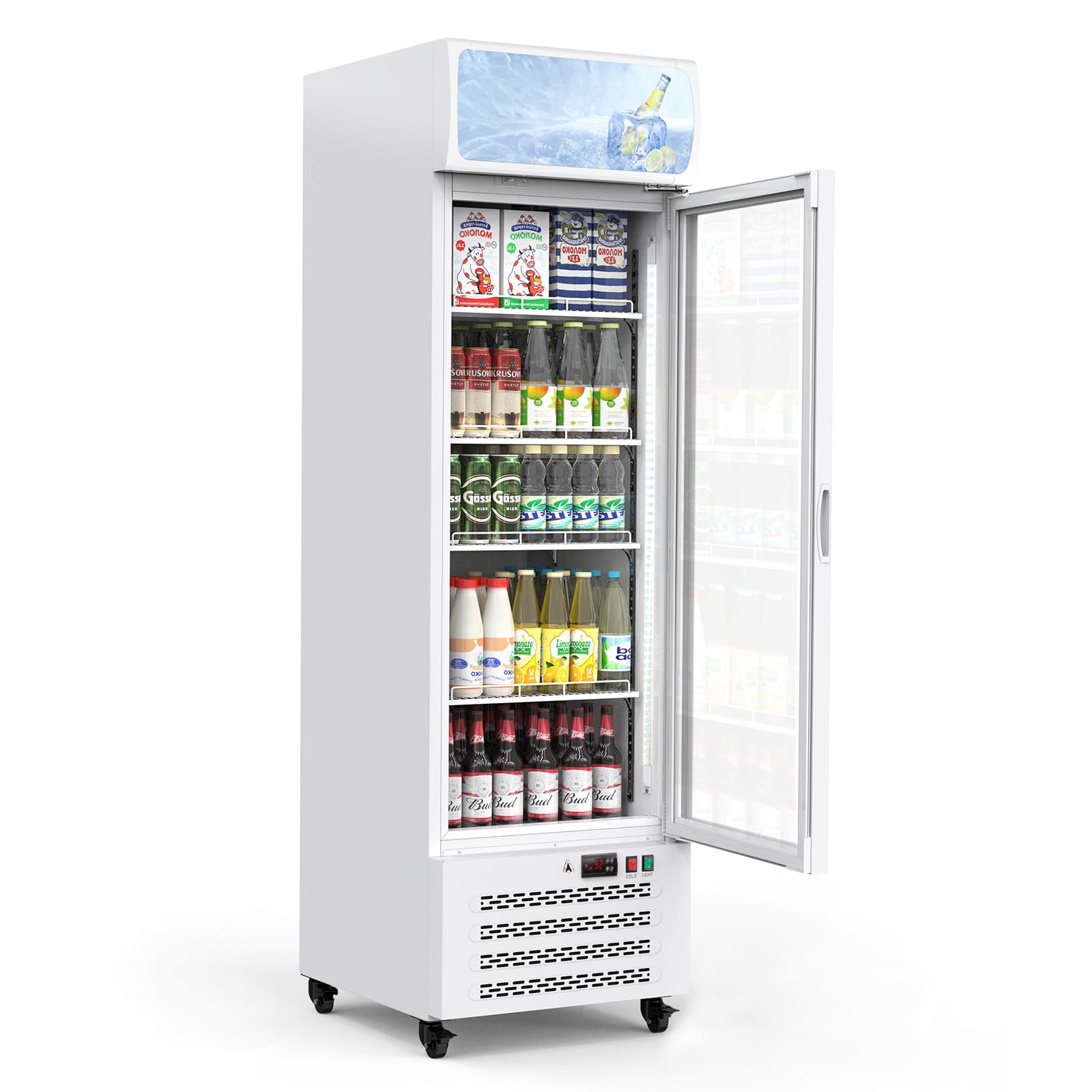 GarveeTech Commercial Merchandiser Refrigerator,11.3 Cu.Ft Glass Door Display Refrigerator,Drink Cooler Beverage Fridge With Soft Led Light, 4 Adjustable Shelves, White