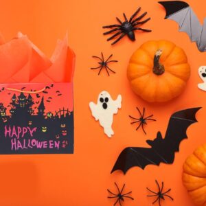 Lyforpyton 2 Pack Large Halloween Bags with Tissue Paper and Card 12.6" Trick or Treat Gift Bags for Halloween