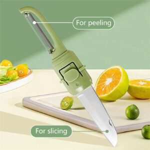 Fruit Knife Peeler, 2-in-1 Stainless Steel Fruit Knife, Multifunctional Portable Peeling Fruit Knife, Creative Fruit And Vegetable Peeling Knife, Suitable For Kitchen, Picnic, Travel.(Green)