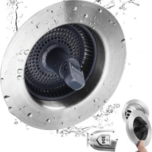 3-in-1 kitchen sink strainer and stopper combo for standard 3-1/2" drain 1 pack - stainless steel