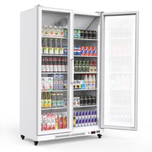 garveetech commercial beverage refrigerators, 27.1 cu.ft glass door display refrigerator with led light, 10 adjustable shelves, commercial merchandiser refrigerator for cafe restaurant store, white