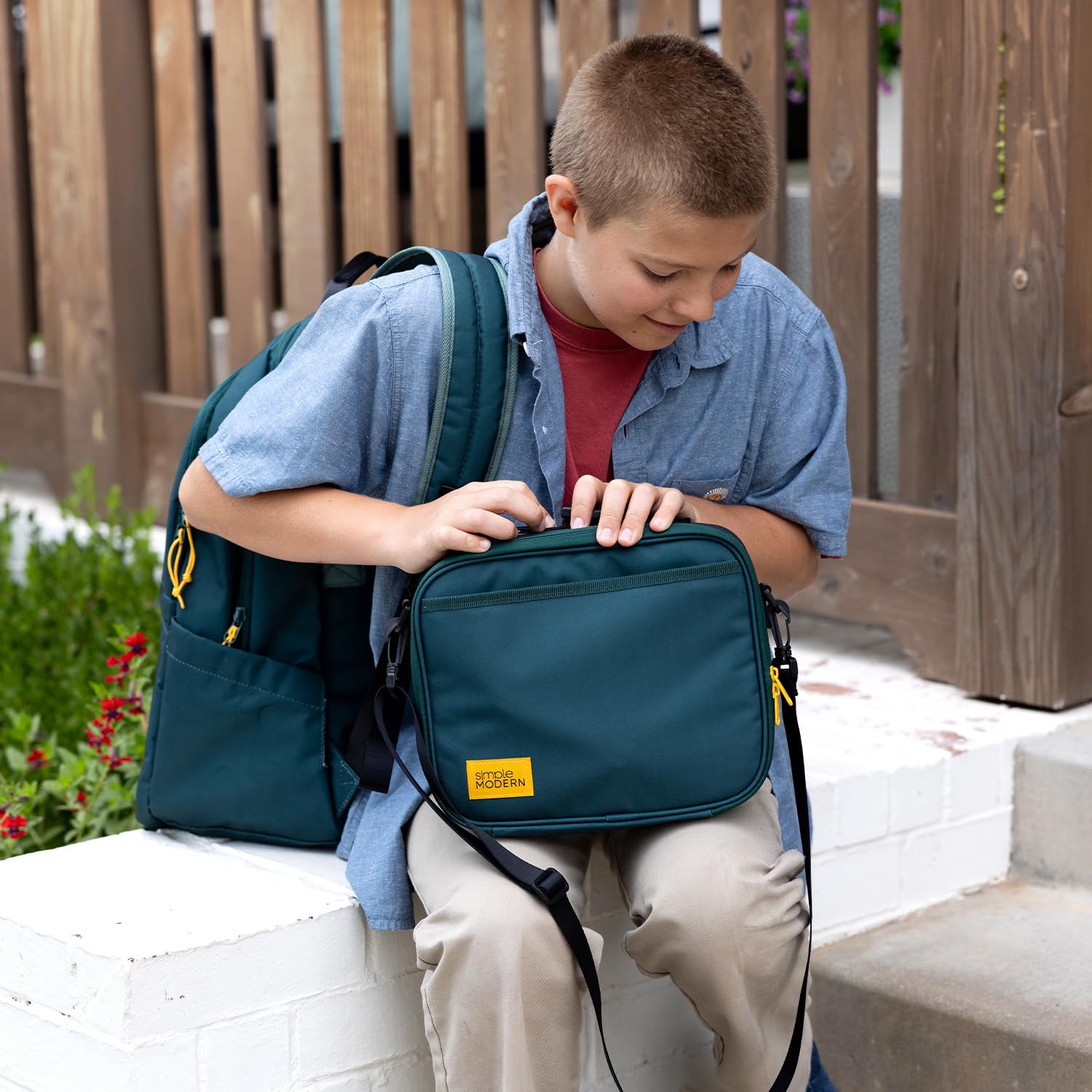 Simple Modern Hadley with Shoulder Strap | Lunch Box for Kids, Teens, and Adults | Insulated Bag for Girls, Boys, Women, Men | Meal Containers with Exterior and Interior Pockets | Almond Birch