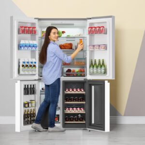 GarveeHome 21 Cu.ft French Door Counter Depth Refrigerator, Large Capacity Refrigerator and Freezer, 36 Inch Fridge with Bottom Freezer, Interior LED Light, Wine Cabinet