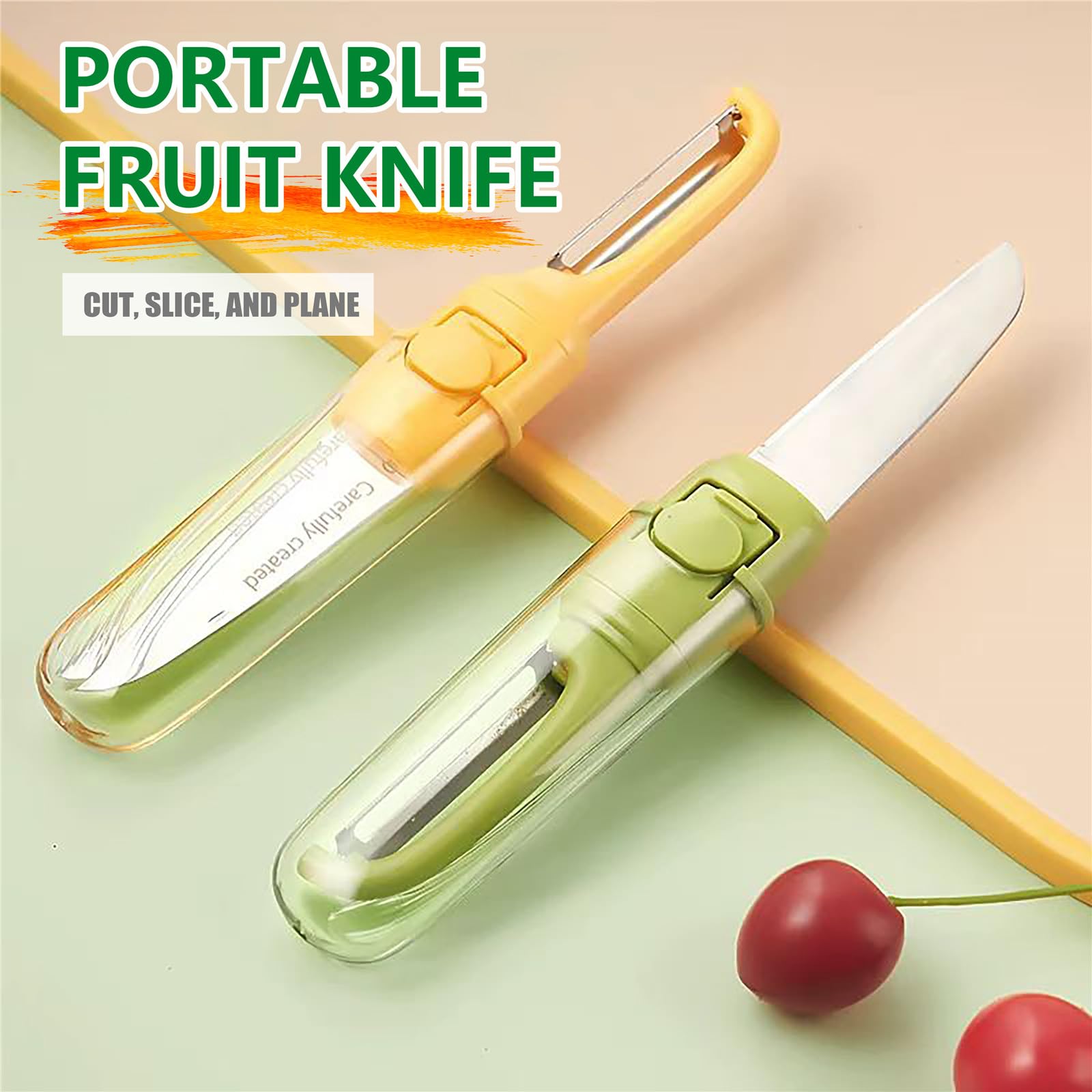 Fruit Knife Peeler, 2-in-1 Stainless Steel Fruit Knife, Multifunctional Portable Peeling Fruit Knife, Creative Fruit And Vegetable Peeling Knife, Suitable For Kitchen, Picnic, Travel.(Green)