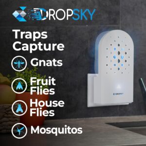 Dropsky Indoor Flying Insect Trap - Plug-in Bug Light Trap for Fruit Flies, Gnats and Houseflies - Odorless and Mess Free (2 Traps + 2 Glue Cards)