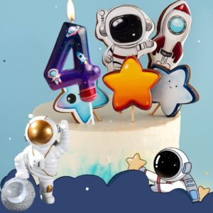 Space Astronaut Theme Candles,Birthday Number 5 Candles,Happy Birthday Candles,Space Theme Blue Star Ball Cake Toppers for Boys Girls Kids Anniversary Celebrations Birthday Party