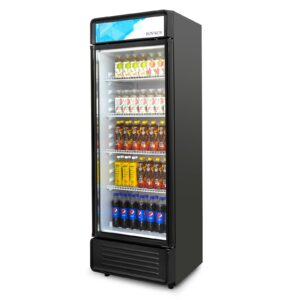 leadzm 12.2 cu.ft commercial display refrigerator nsf etl certified, commercial beverage cooler merchandiser drink fridge w/automatic defrosting led lighting single glass door for bar restaurant cafe