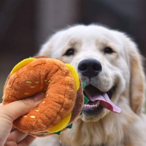 JSGHGDF Pet Dogs Chew Toy for Small Dogs Plush Toy Hamburger Cat Soft Teething Toy Aggressive Chewers Toy Puppy Gift