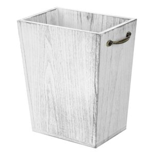 generic vcjta wood farmhouse wastebasket trash can with handle - garbage bin for home & office organization, rustic white, e315297735932