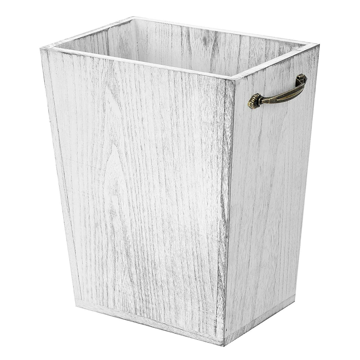 Generic VcJta Wood Farmhouse Wastebasket Trash Can with Handle - Garbage Bin for Home & Office Organization, Rustic White, E315297735932