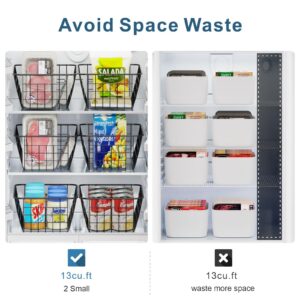 iSPECLE Upright Freezer Organizer Bins - 4 Pack Small Stand Up Freezer Baskets for 13 cu.ft Freezer, Easily Get Food with Handle and Stop Food Fall out from Freezer, Improve Air Circulation, Black