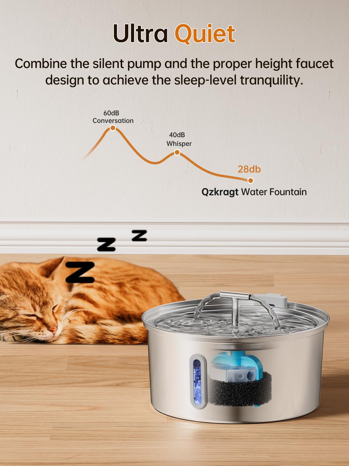 Cat Water Fountain Stainless Steel, 3.2L/108Oz Pet Water Fountain for Drinking, Automatic Metal Dog Water Dispenser Bowl with Quiet Pump, Dual-Stream, Filtration for Cats, Dogs, Multiple Pets Indoor