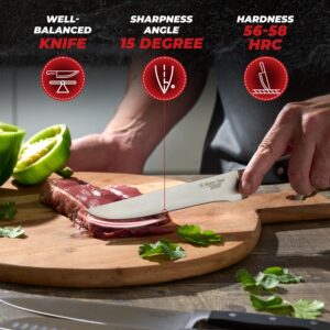 Boston Steel Boning Knife 6 Inch G1.4116 Carbon Stainless Steel Sharp Full Tang Kitchen Fillet Knife with Pakka Wood Ergonomic Handle Design for Meat Cutting, Kitchen Knives in Premium Gift Box