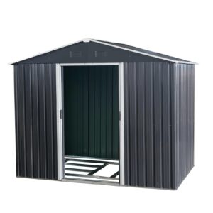 outdoor shed storage 8ft x 10ft,sliding door storage shed, outdoor metal storage sheds, garden shed for backyard, patio, lawn, outside (black-small)