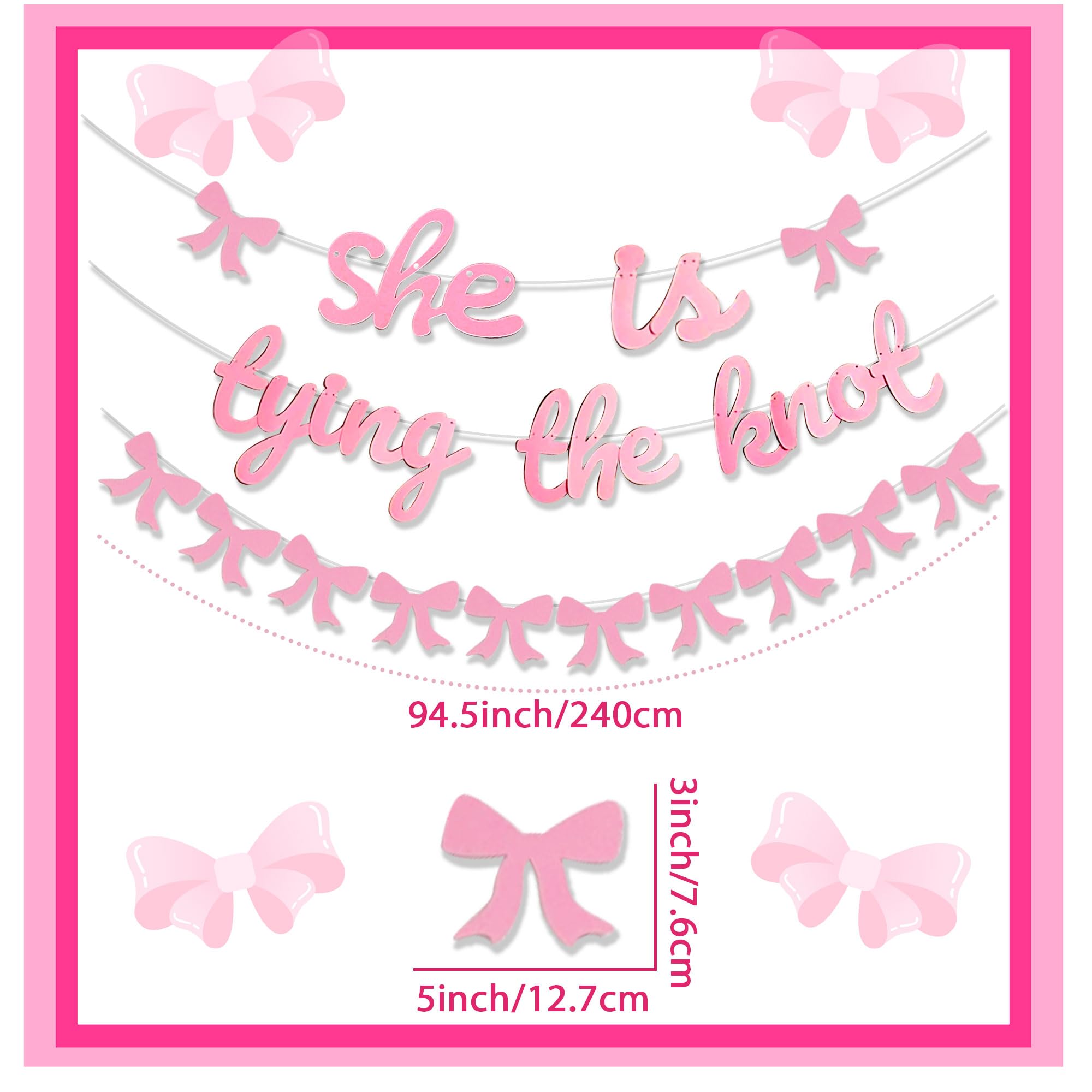 JeVenis She is Tying The Knot Banner Tie The Knot Bridal Shower Decor Pink Bow Banner Garland Coquette Bachelorette Party Decorations