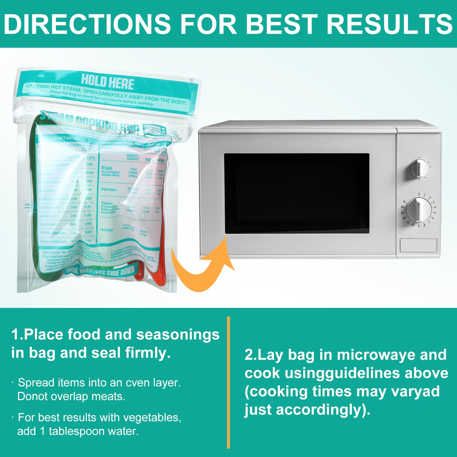 Resurhang 200 Pack Zipper Microwave Steam Bags Reusable Steam Cooking Bags for Vegetables Potatoes and Meat