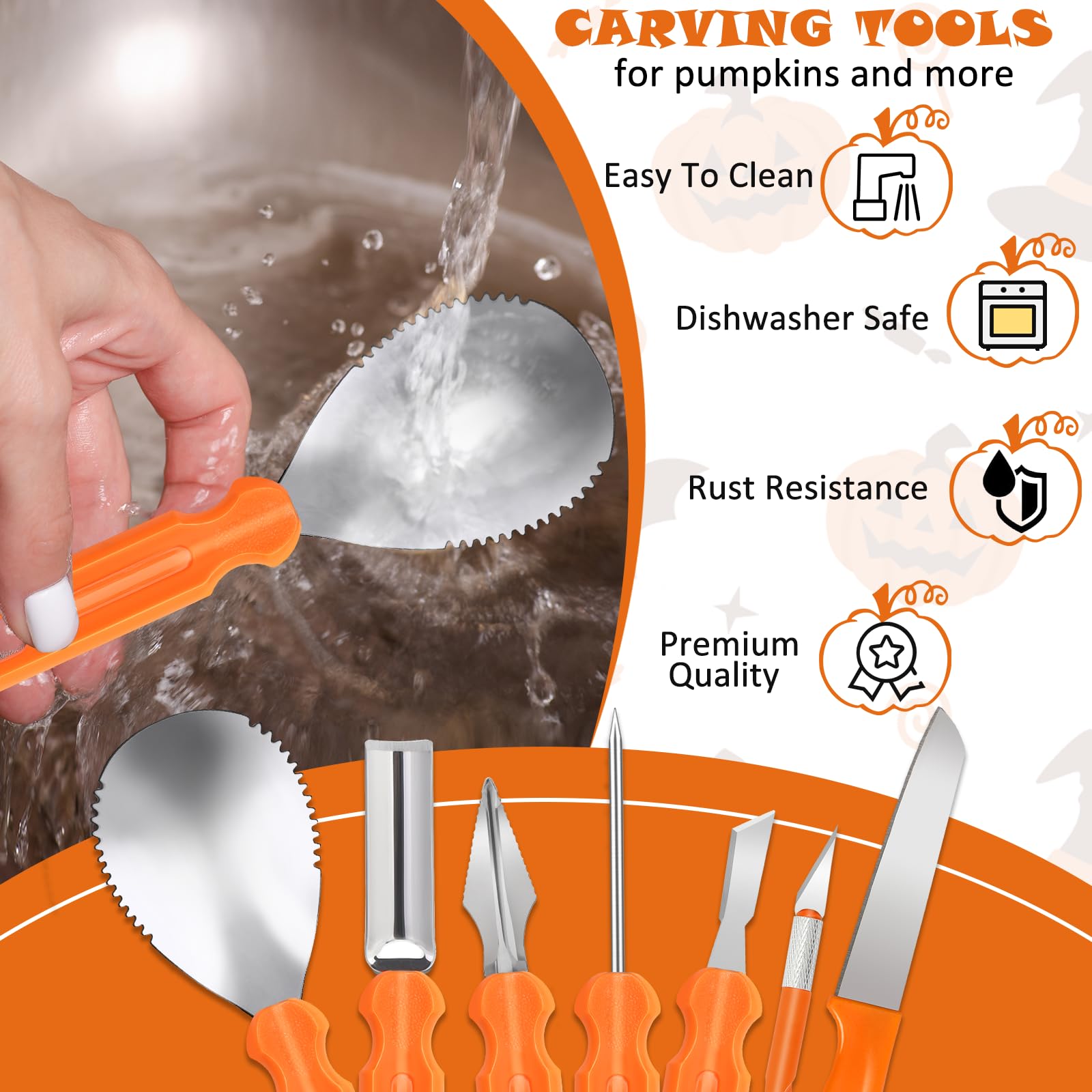 Pumpkin Carving Kit, 14 PCS Stainless Steel Pumpkin Carving Tools with Halloween Stickers and Candles, Halloween Decorations Gifts for Family DIY, Pumpkin Decorating Kit with Box for Kids and Adults