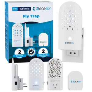 dropsky indoor flying insect trap - plug-in bug light trap for fruit flies, gnats and houseflies - odorless and mess free (2 traps + 2 glue cards)