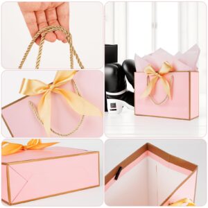 Gfractolux Large Gift Bags for Present, 1 Pcs Gift Bags for Women Men with Tissue Paper and Cards, Gift Bags for Birthdays, Baby Shower, Wedding, Party, Holiday 14.2" x 9.8" x 4.7" (Pink and Gold)