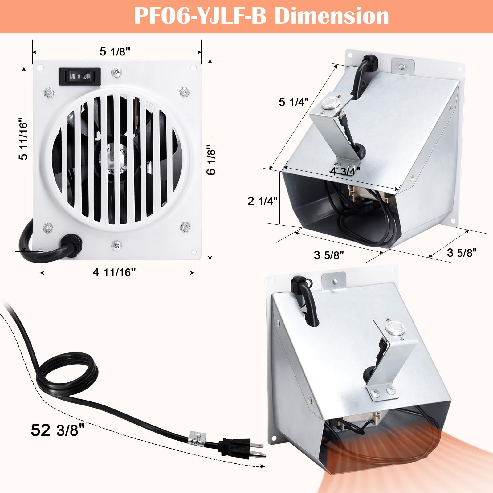 Hiorucet PF06-YJLF-B PF06-YJLF-F Wall Heater Blower Fan Kit for ProCom Ventless Space Heater Over 10,000 BTU with Automatic/Manual Thermostat, Replacement PF06YJLFB Vent-Free Blower Fan Accessory Kit.