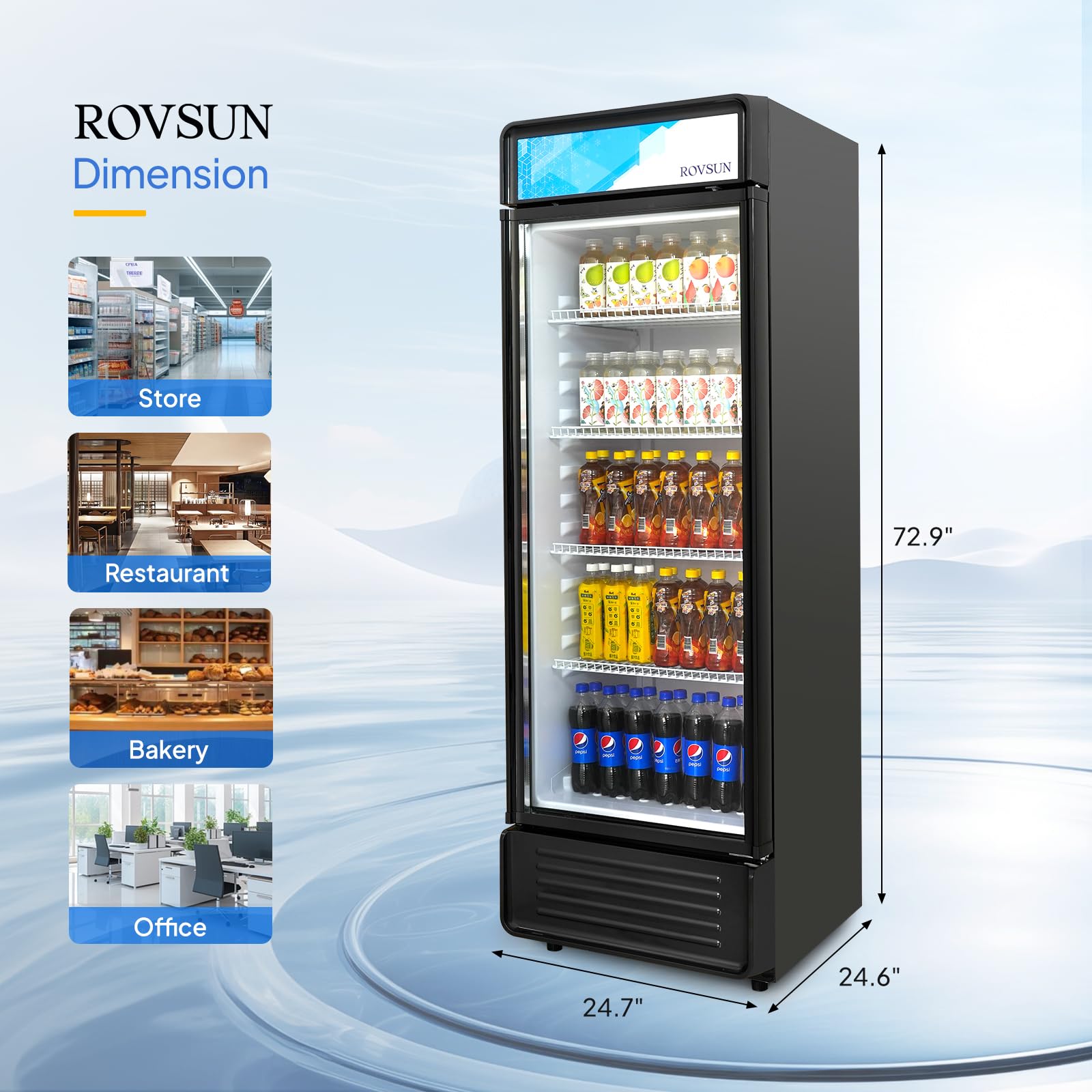 Leadzm 12.2 Cu.Ft Commercial Display Refrigerator NSF ETL Certified, Commercial Beverage Cooler Merchandiser Drink Fridge w/Automatic Defrosting LED Lighting Single Glass Door for Bar Restaurant Cafe