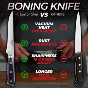 Boston Steel Boning Knife 6 Inch G1.4116 Carbon Stainless Steel Sharp Full Tang Kitchen Fillet Knife with Pakka Wood Ergonomic Handle Design for Meat Cutting, Kitchen Knives in Premium Gift Box