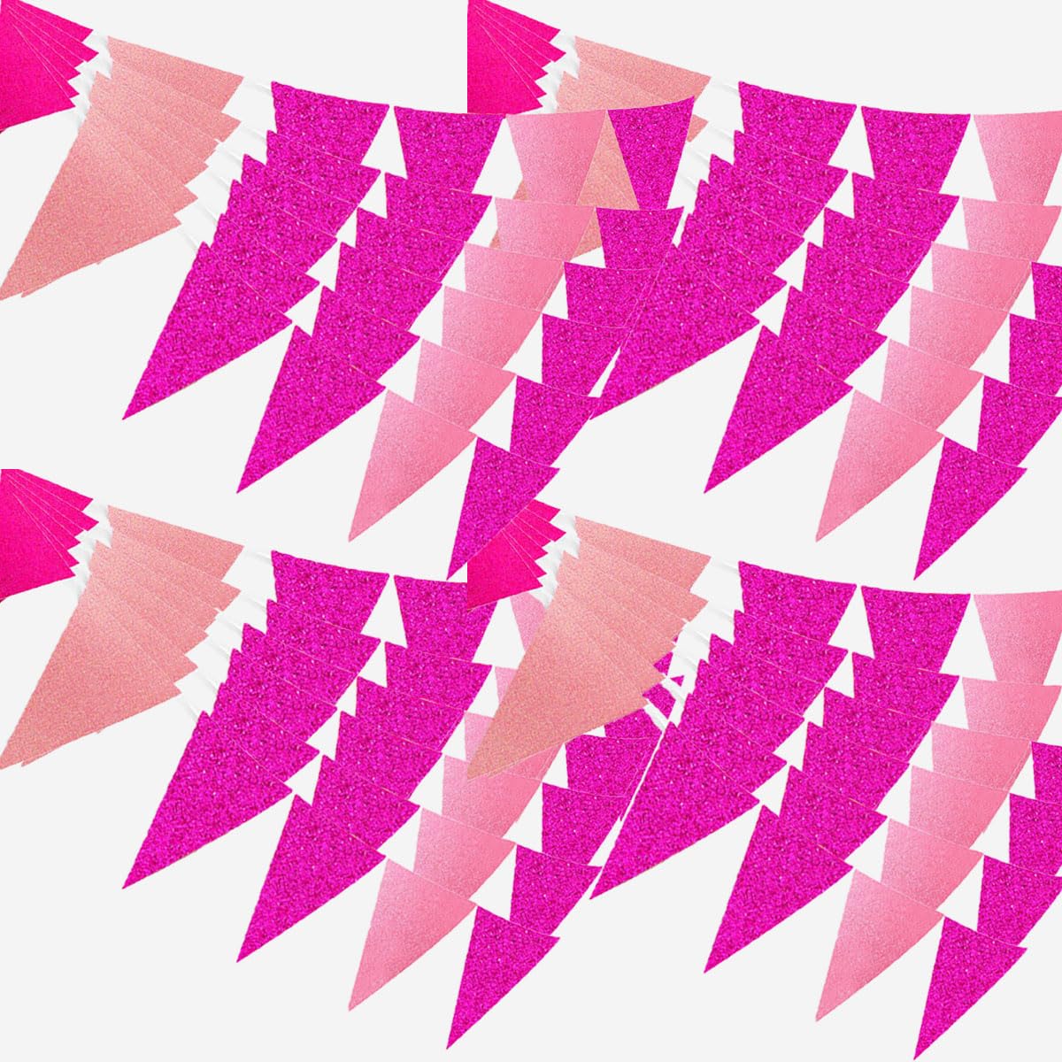 Hot Pink and Pink Glitter Pennant Banner Party Decorations Wedding Bridal Shower Hanging Paper Triangle Flags Streamers for Wedding Birthday Bachelorette Engagement Home Nursery Party Decor (48 Pcs)