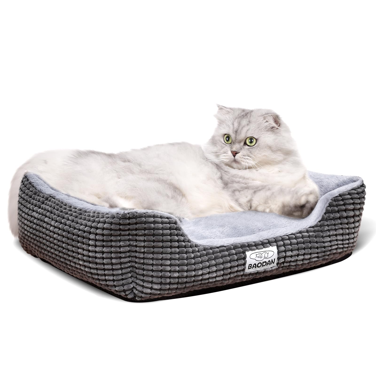 Baodan Dog Bed for Small Dogs, Small Cat Beds for Indoor Cats, Extra Soft Washable Dog Beds, Nonskid Bottom Calming Puppy Beds for Puppy and Kitten, Grey, 20 inches