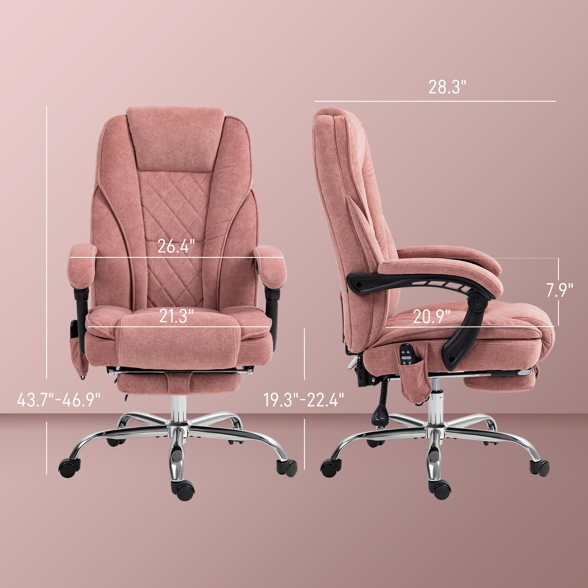 Vinsetto Massage Office Chair with Foot Rest, Executive Office Chair with 6 Vibration Point and Heat, Reclining Computer Chair, Swivel Desk Chair, Adjustable Height, Pink