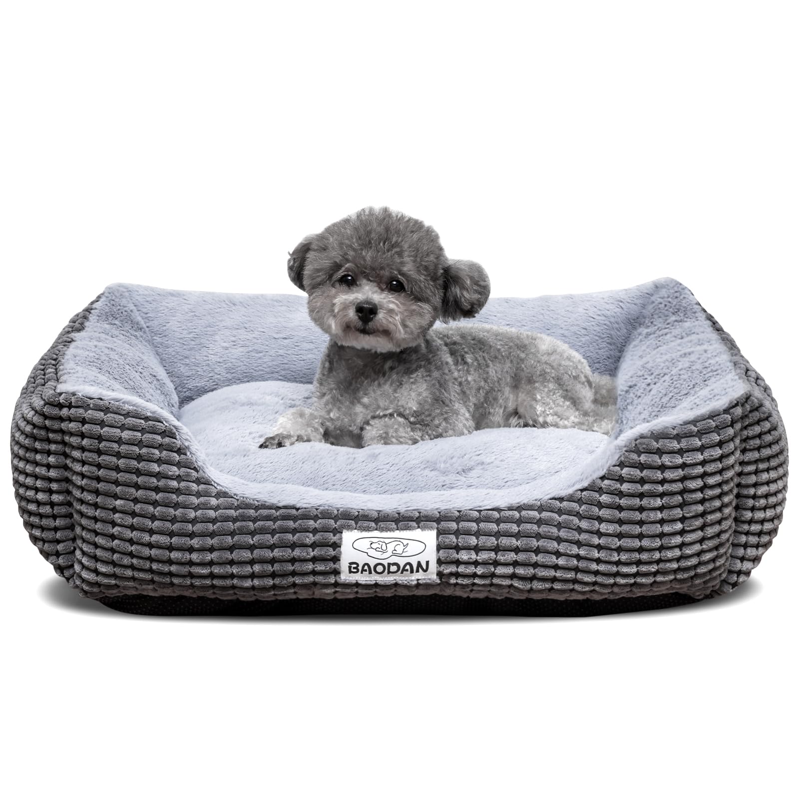 Baodan Dog Beds for Medium Large Dogs, Fluffy Cat Beds for Indoor Cats, Calming Pet Bed for Puppy and Kitty, Extra Soft & Machine Washable with Anti-Slip Bottom, Grey, 25inches